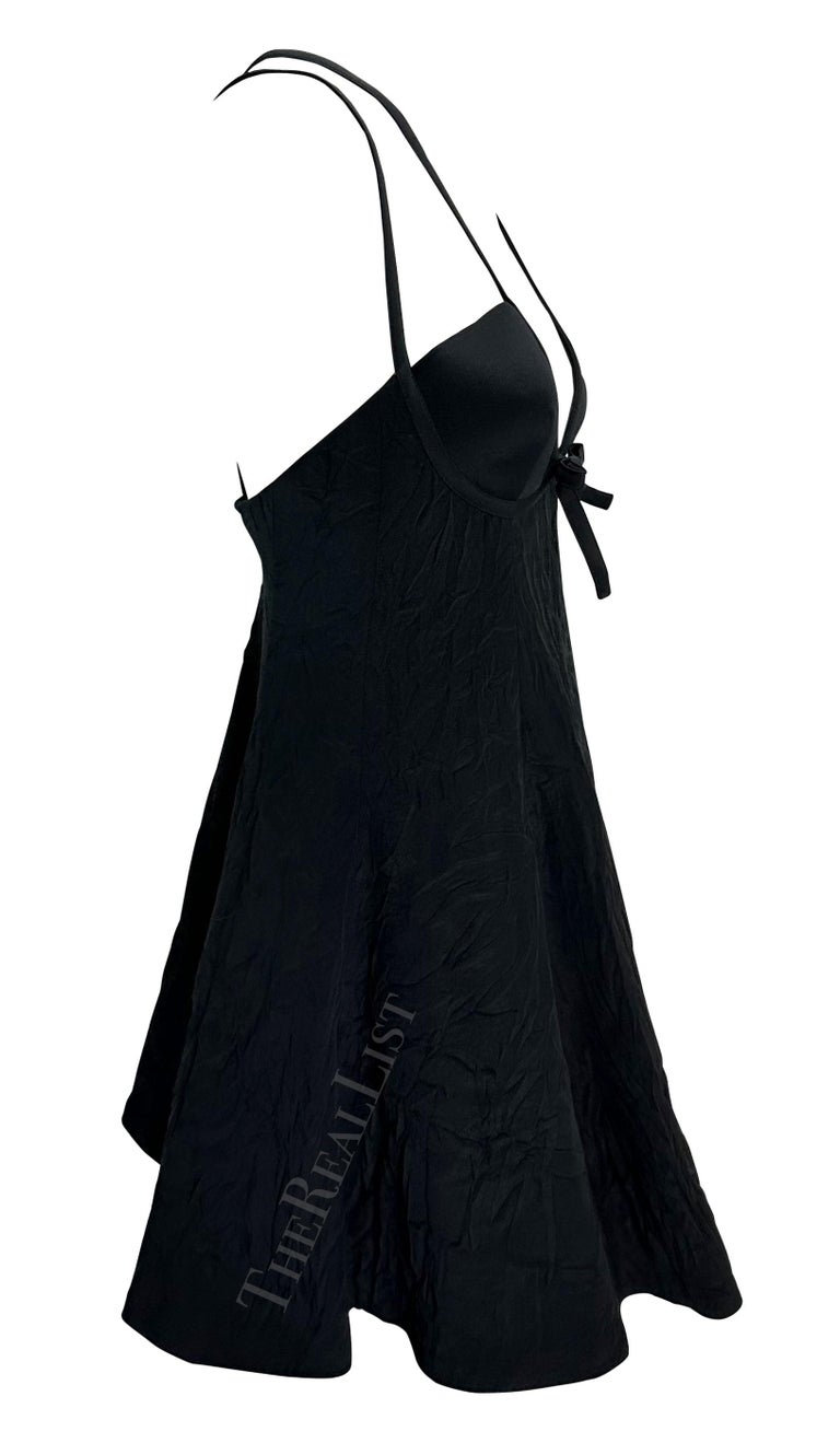 S/S 1994 Gianni Versace Black Wrinkled Punk Flare Mini Baby Doll Dress ...