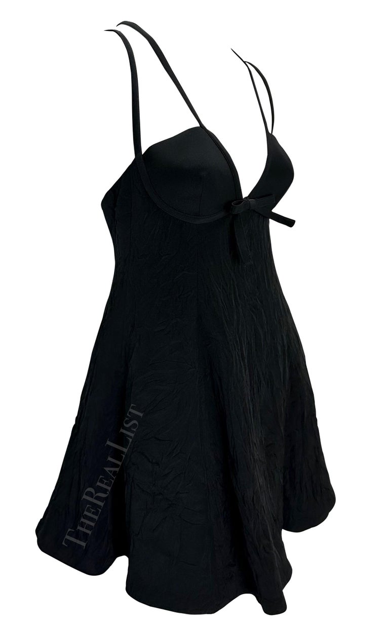 S/S 1994 Gianni Versace Black Wrinkled Punk Flare Mini Baby Doll Dress ...