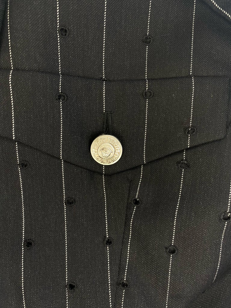 S/S 1994 Gianni Versace Couture Perforated Punk Pinstripe Medusa Wool ...