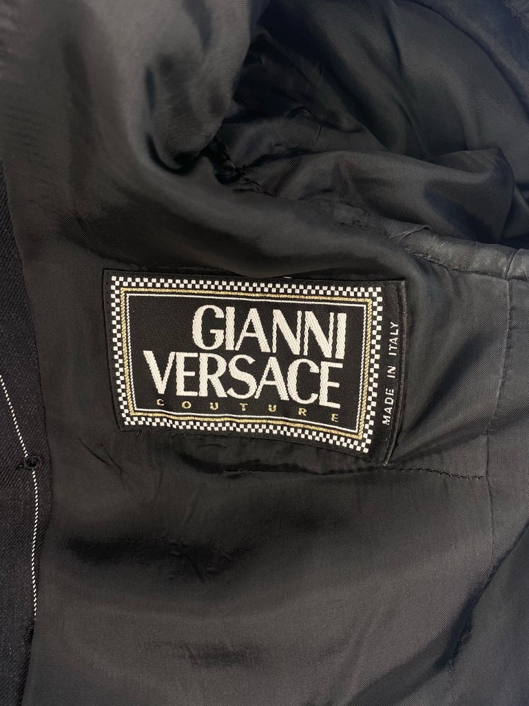 S/S 1994 Gianni Versace Couture Perforated Punk Pinstripe Medusa Wool ...