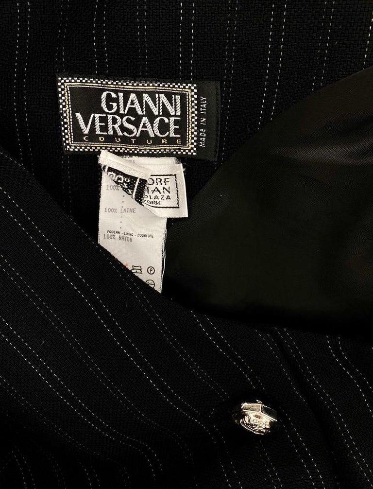 S/S 1994 Gianni Versace Couture Pinstripe Wool Asymmetric Medusa Punk ...