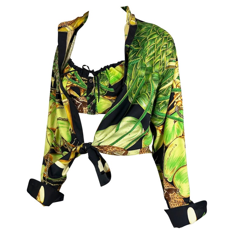 S/S 1994 Hermès Runway Jardin Créole Print Black Green Silk Bralette ...