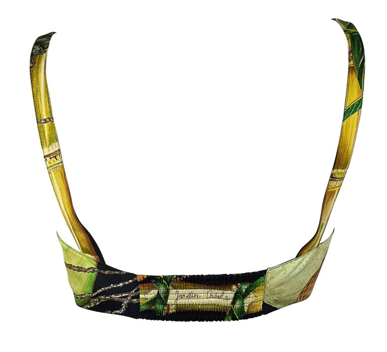 S/S 1994 Hermès Runway Jardin Créole Print Black Green Silk Bralette ...