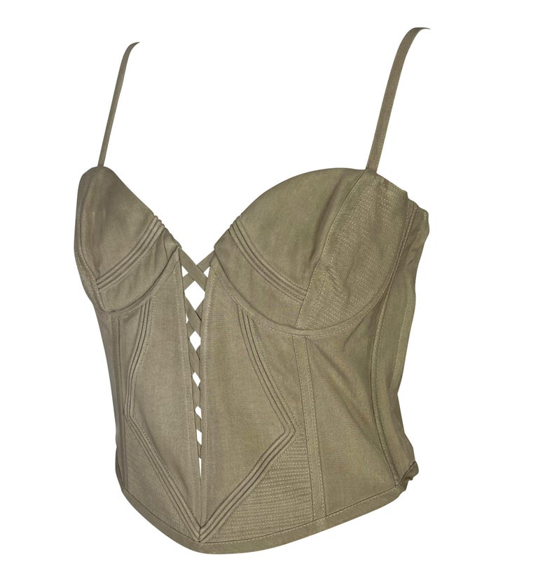 S/S 1995 Gianni Versace Couture Plunging Corset Beige Silk Bustier Crop ...
