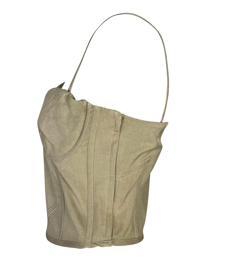 S/S 1995 Gianni Versace Couture Plunging Corset Beige Silk Bustier Crop ...