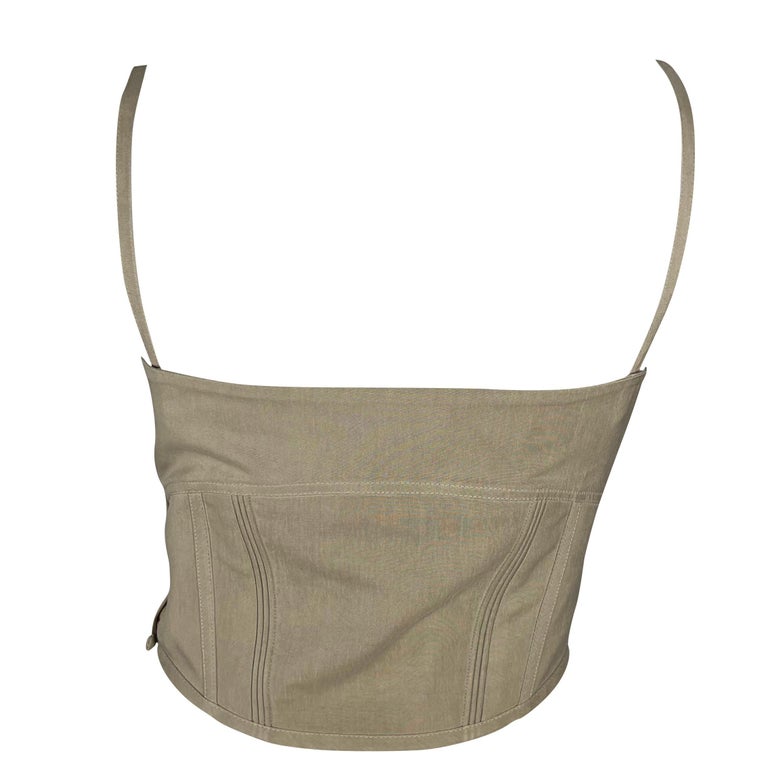 S/S 1995 Gianni Versace Couture Plunging Corset Beige Silk Bustier Crop ...
