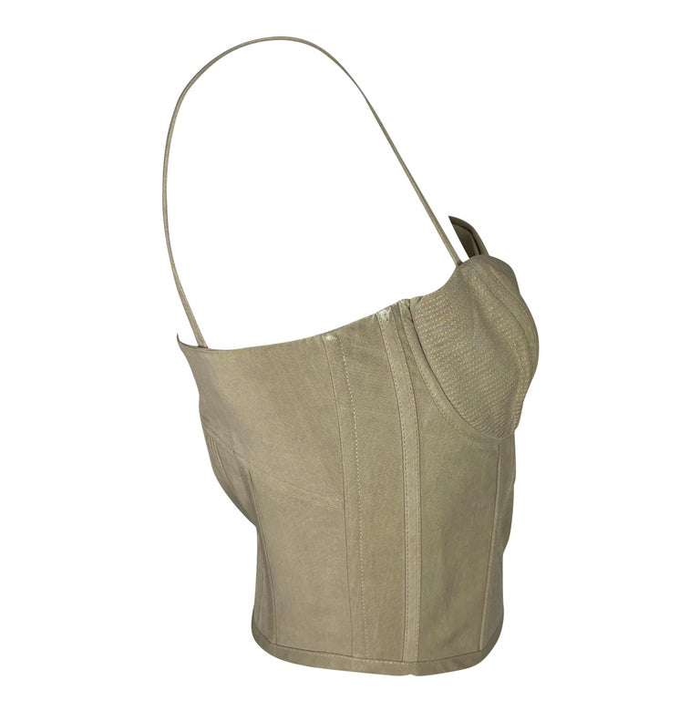 S/S 1995 Gianni Versace Couture Plunging Corset Beige Silk Bustier Crop ...