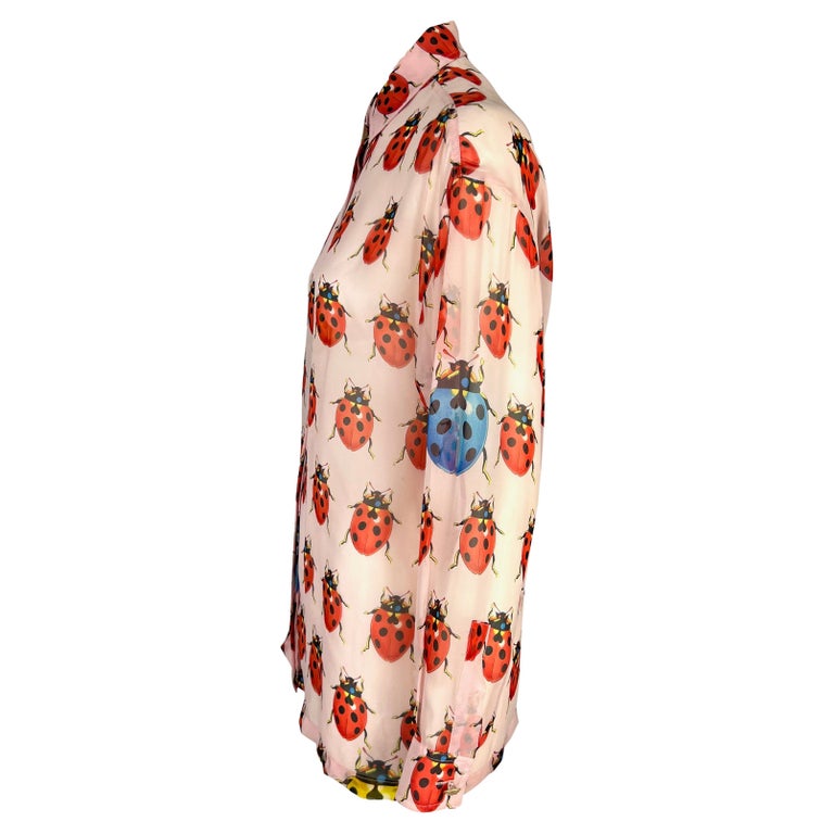 S/S 1995 Gianni Versace Couture Sheer Pink Ladybug Print Medusa Button ...