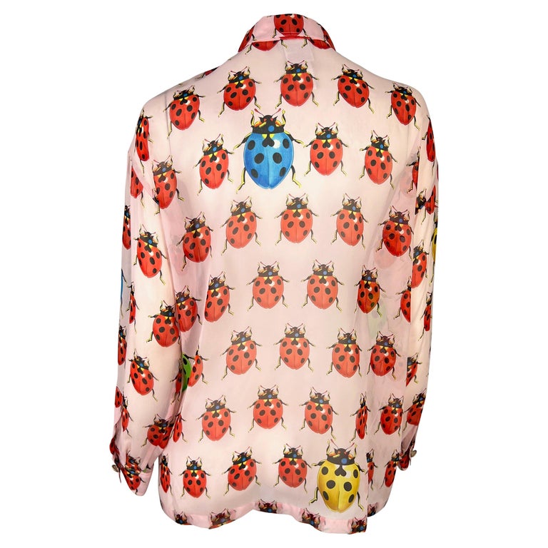S/S 1995 Gianni Versace Couture Sheer Pink Ladybug Print Medusa Button ...