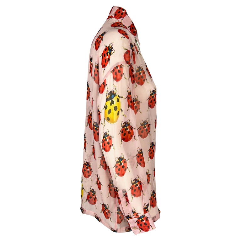 S/S 1995 Gianni Versace Couture Sheer Pink Ladybug Print Medusa Button ...