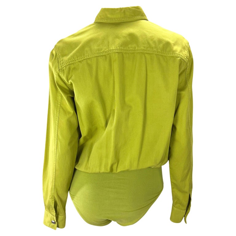 S/S 1995 Gucci by Tom Ford GG Snap Avocado Green Cotton Twill Leotard ...