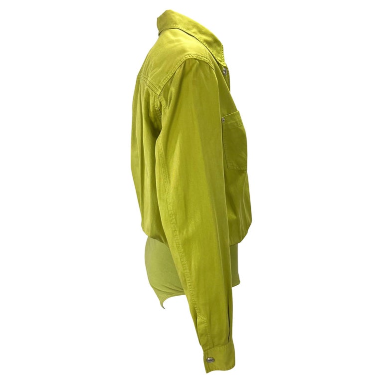 S/S 1995 Gucci by Tom Ford GG Snap Avocado Green Cotton Twill Leotard ...