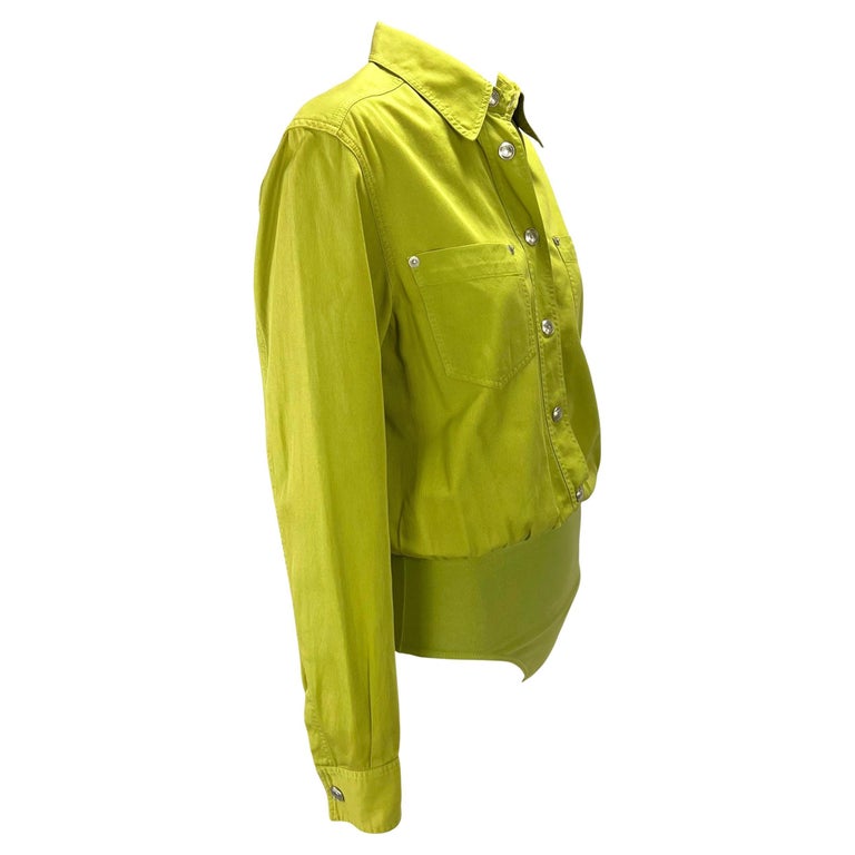 S/S 1995 Gucci by Tom Ford GG Snap Avocado Green Cotton Twill Leotard ...