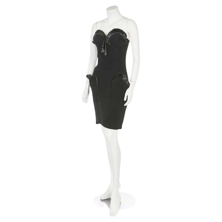 S/S 1995 Thierry Mugler black raffia strapless cocktail dress For Sale ...