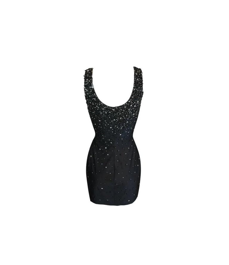 S/S 1996 Gianni Versace Runway Black Silk Beaded Micro Mini Dress 40 ...