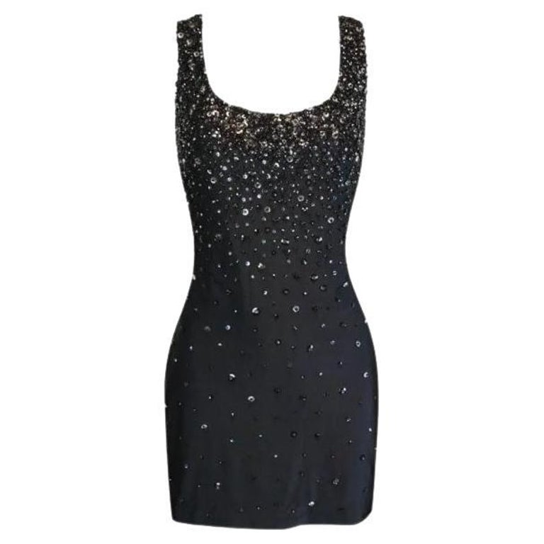 S/S 1996 Gianni Versace Runway Black Silk Beaded Micro Mini Dress 40 ...