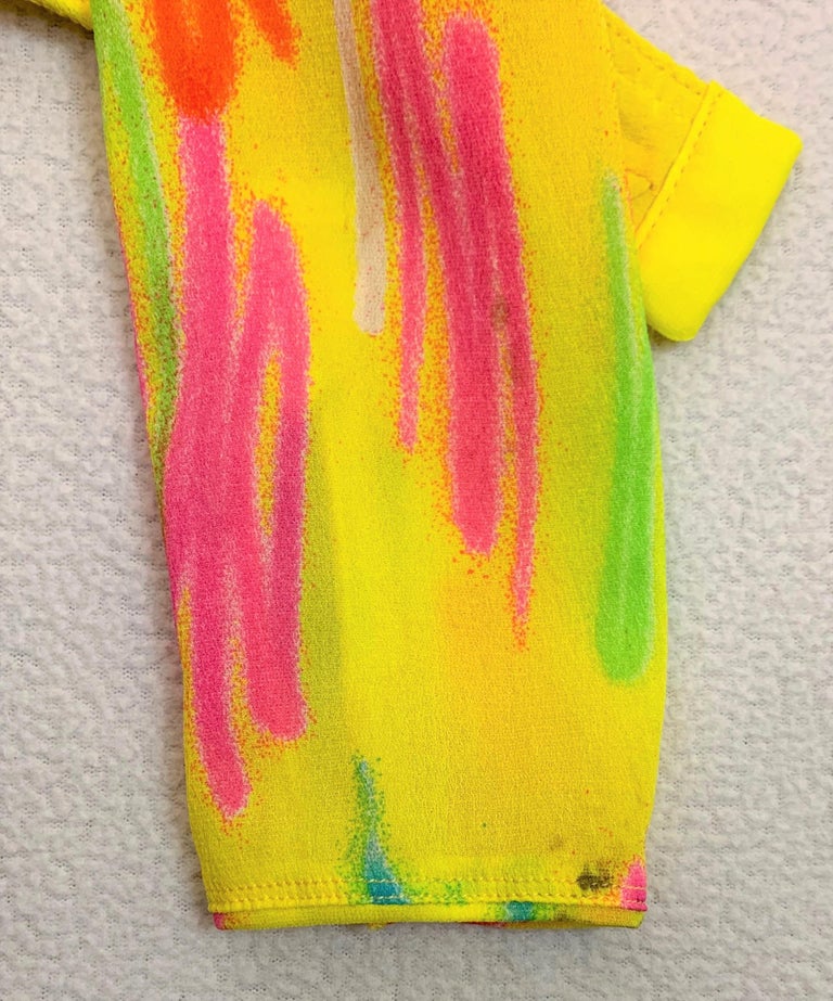 S/S 1996 Gianni Versace Sheer Neon Yellow Pink Green Spray Paint Silk ...