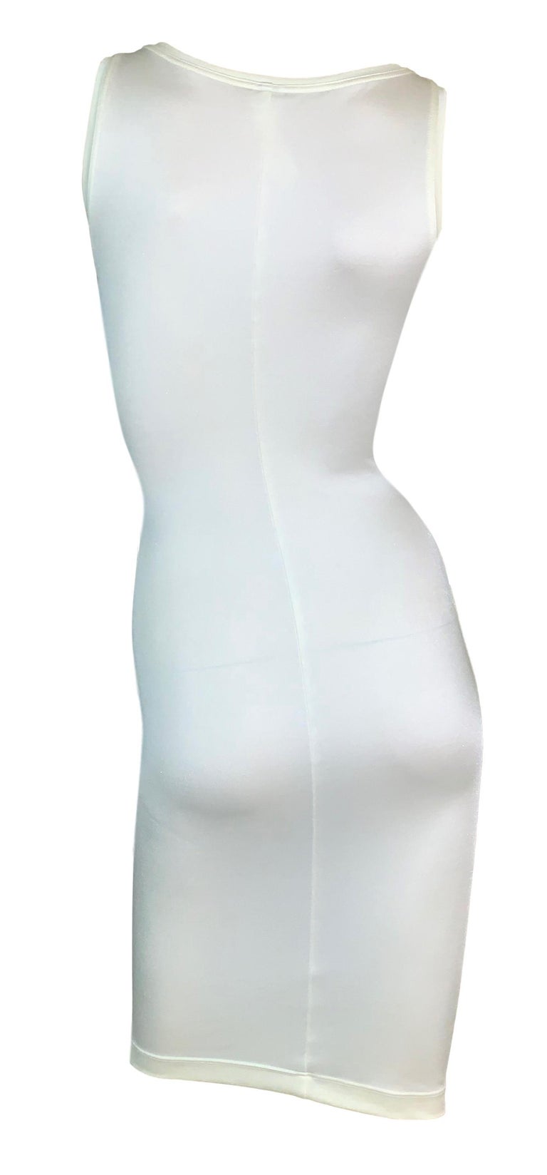 S/S 1996 Gianni Versace Sheer Pearl Ivory Nylon Bodycon Medusa Logo ...