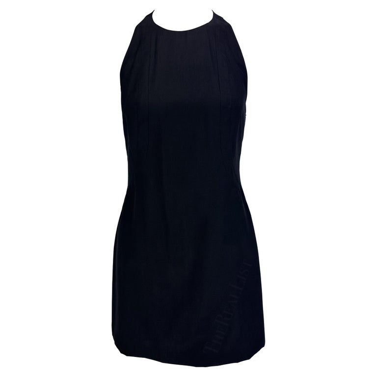 S/S 1996 Gucci by Tom Ford Metal Logo Spine Racerback Black Mini Dress ...