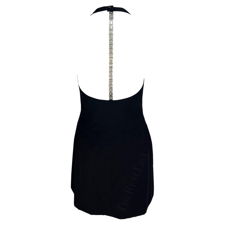 S/S 1996 Gucci by Tom Ford Metal Logo Spine Racerback Black Mini Dress ...