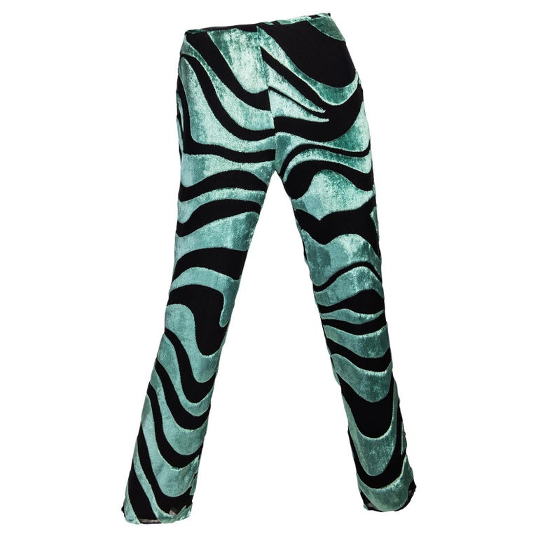 S/S 1996 Gucci Teal Velvet Burnout Pants For Sale at 1stDibs