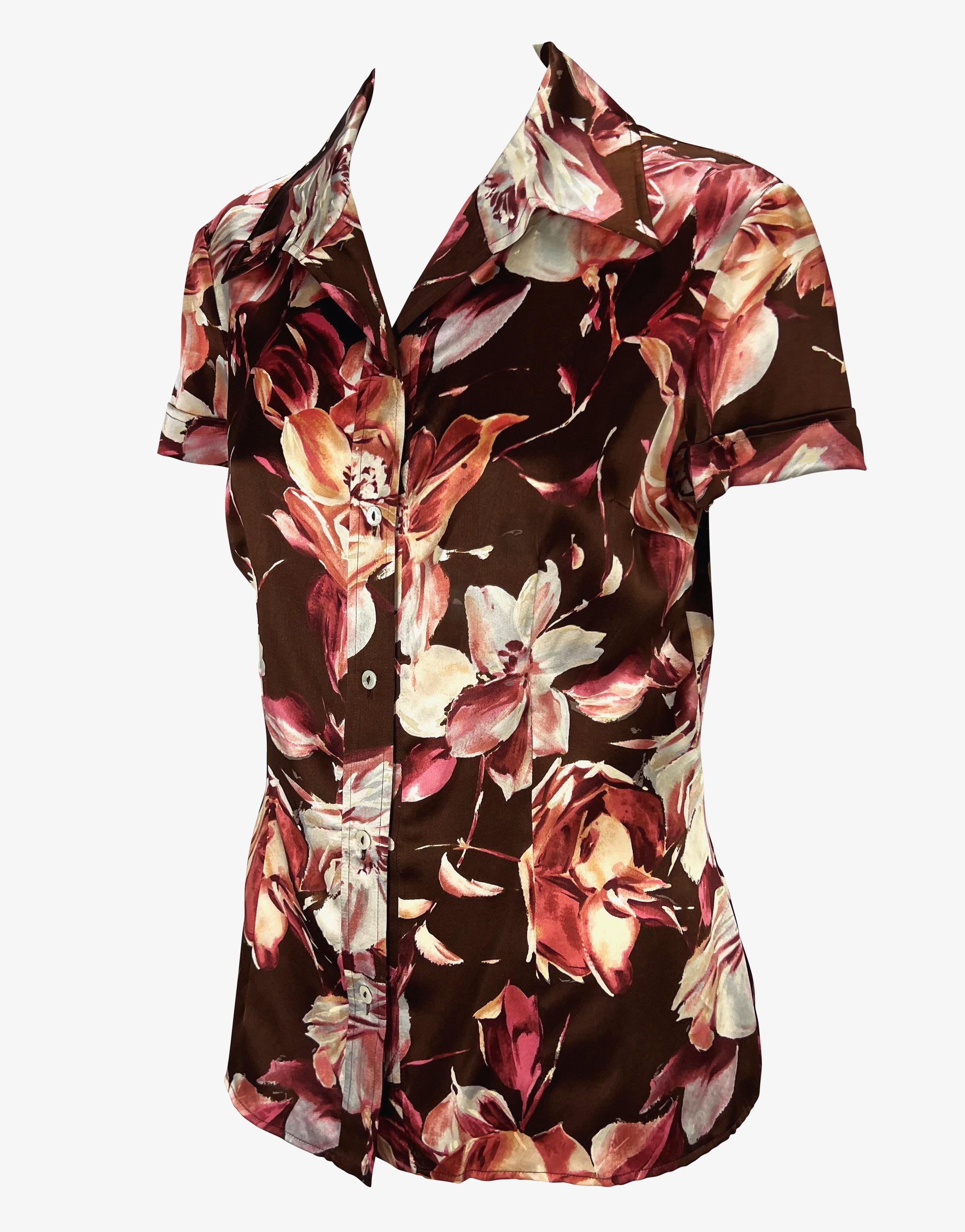 S/S 1997 Dolce and Gabbana Runway Silk Floral Button Up Blouse For Sale ...