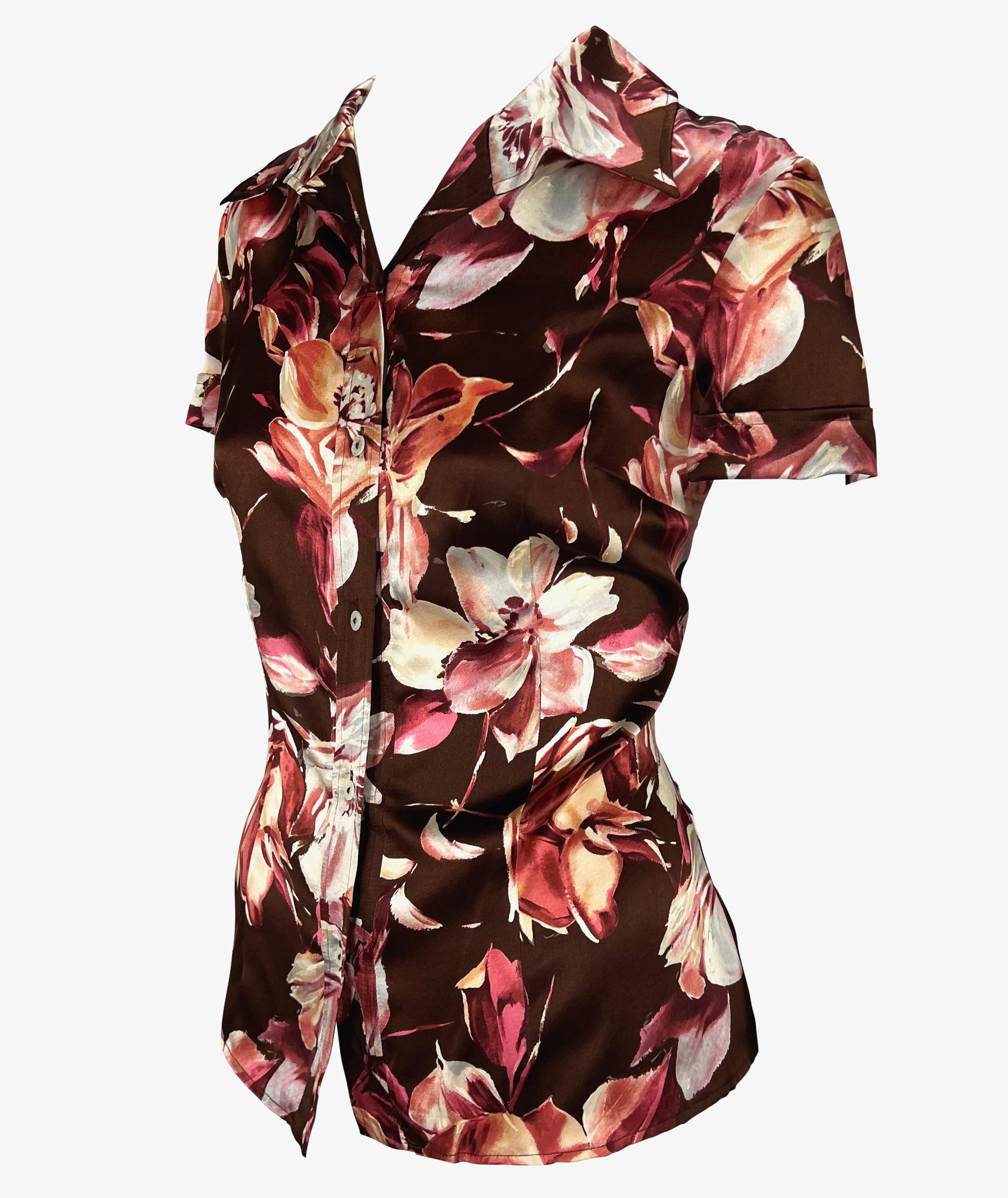 S/S 1997 Dolce and Gabbana Runway Silk Floral Button Up Blouse For Sale ...