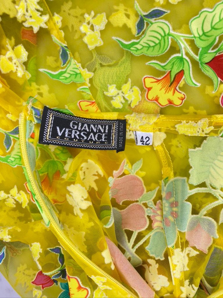 S/S 1997 Gianni Versace Couture Runway Ad Campaign Sheer Yellow Floral ...