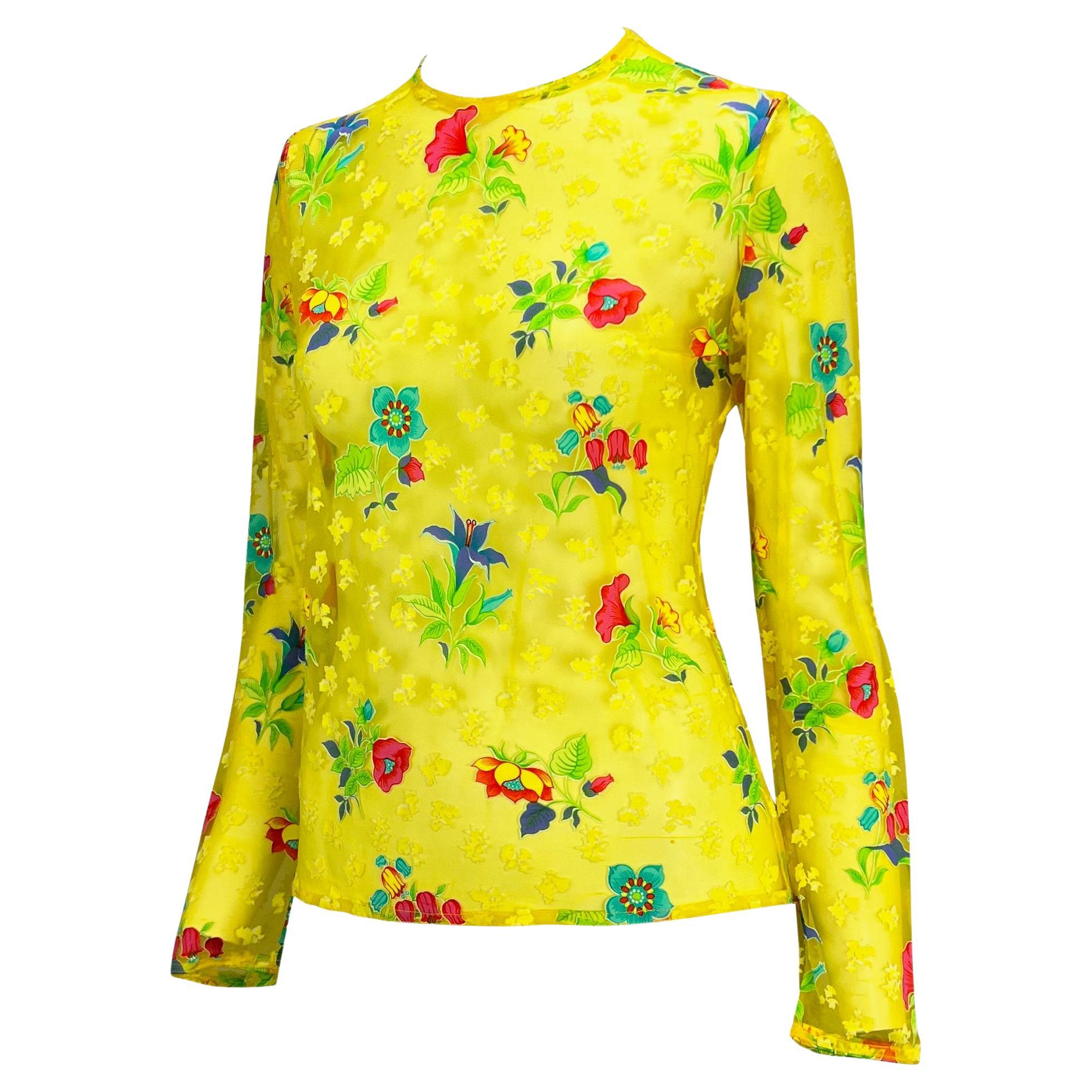 S/S 1997 Gianni Versace Couture Runway Ad Campaign Sheer Yellow Floral ...