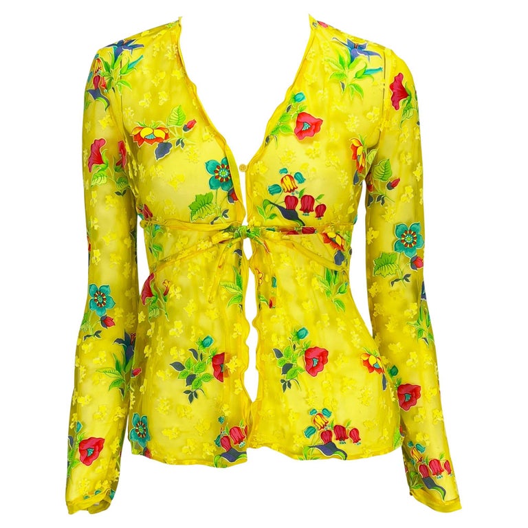 S/S 1997 Gianni Versace Couture Runway Sheer Yellow Floral Button ...