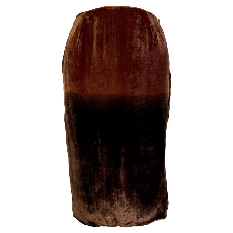 S/S 1997 Gucci by Tom Ford Brown Ombré Velvet Slit Skirt For Sale at ...