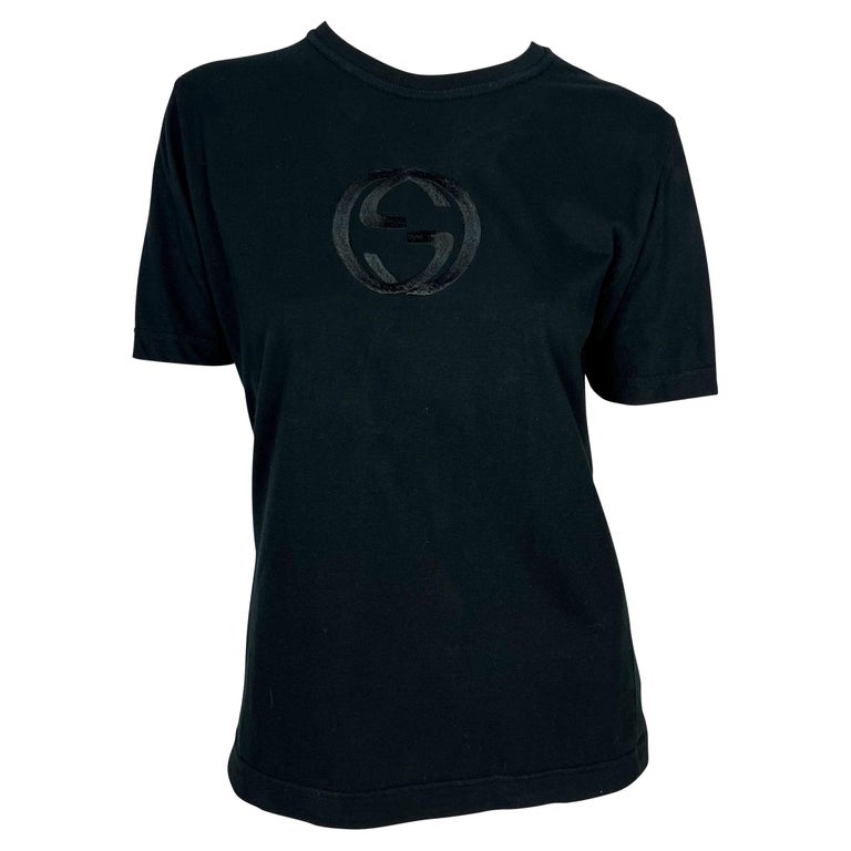 S/S 1997 Gucci by Tom Ford GG Logo Embroidered Black Stretch T-Shirt ...