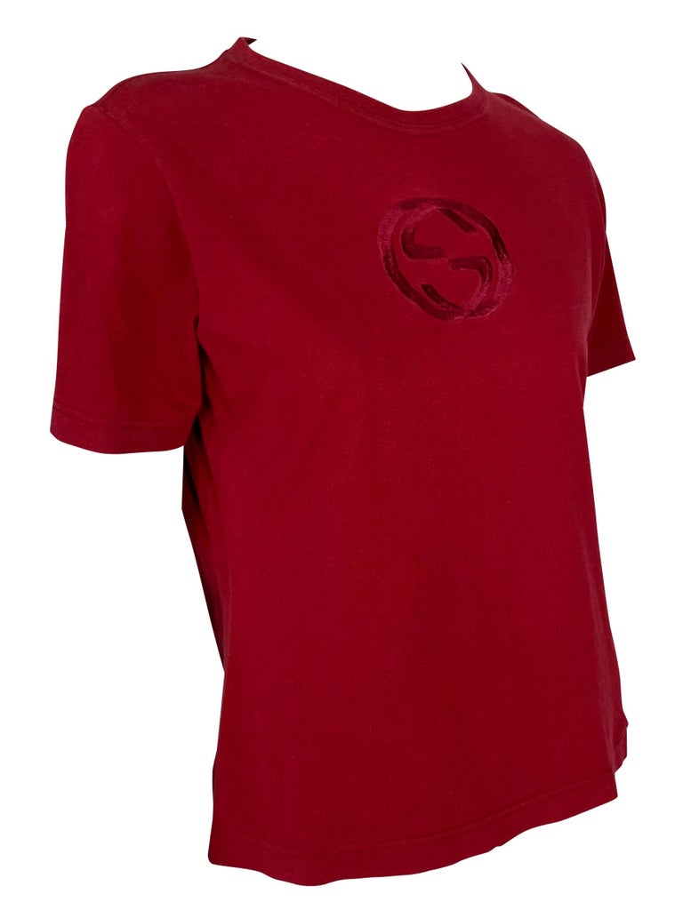 S/S 1997 Gucci by Tom Ford GG Logo Embroidered Red Stretch T-Shirt For ...