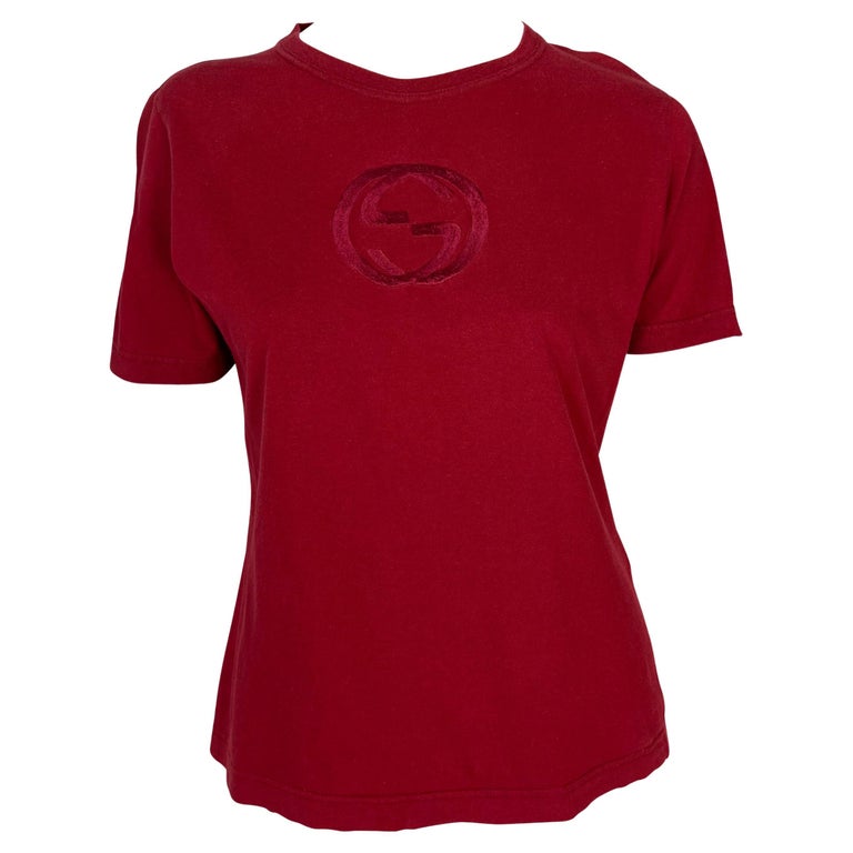 S/S 1997 Gucci by Tom Ford GG Logo Embroidered Red Stretch T-Shirt For ...