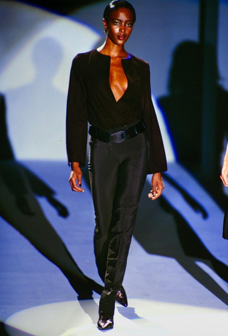 S/S 1997 Gucci by Tom Ford Naomi Runway Brown Suede Open Blouse Jacket ...