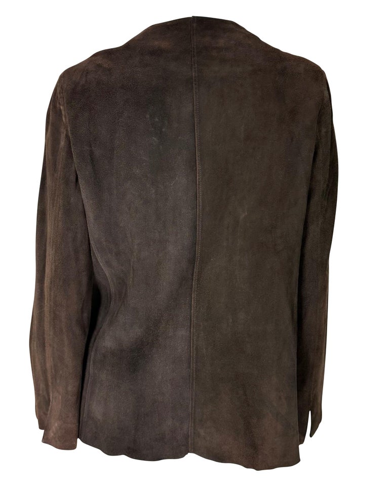 S/S 1997 Gucci by Tom Ford Naomi Runway Brown Suede Open Blouse Jacket ...