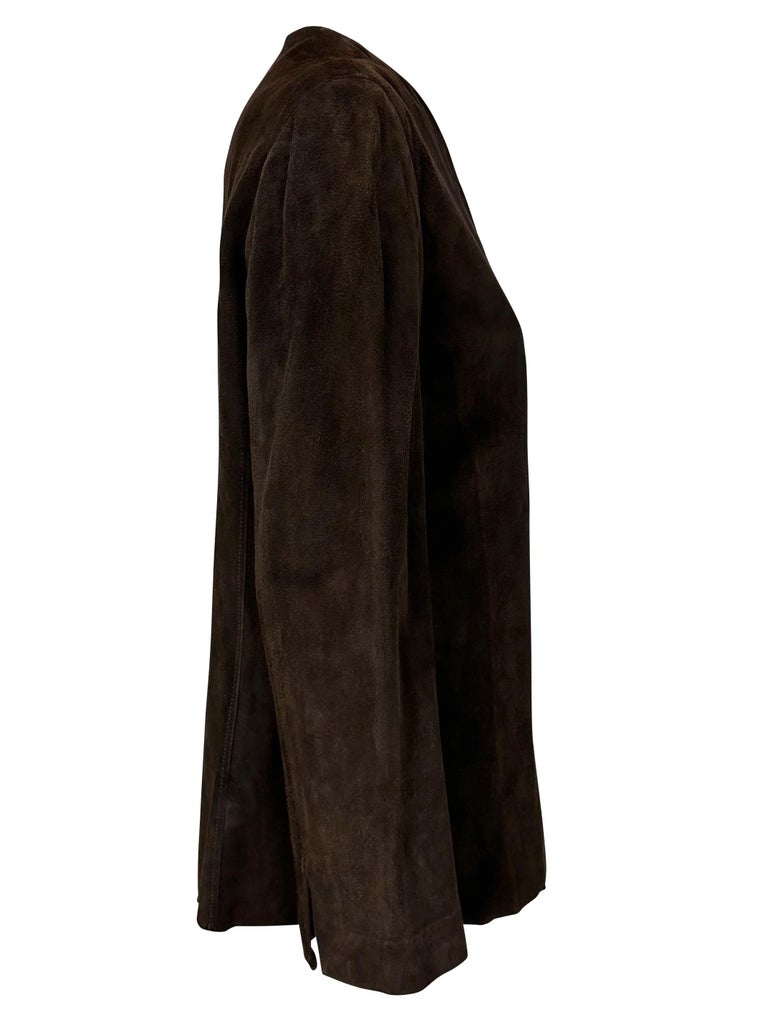 S/S 1997 Gucci by Tom Ford Naomi Runway Brown Suede Open Blouse Jacket ...