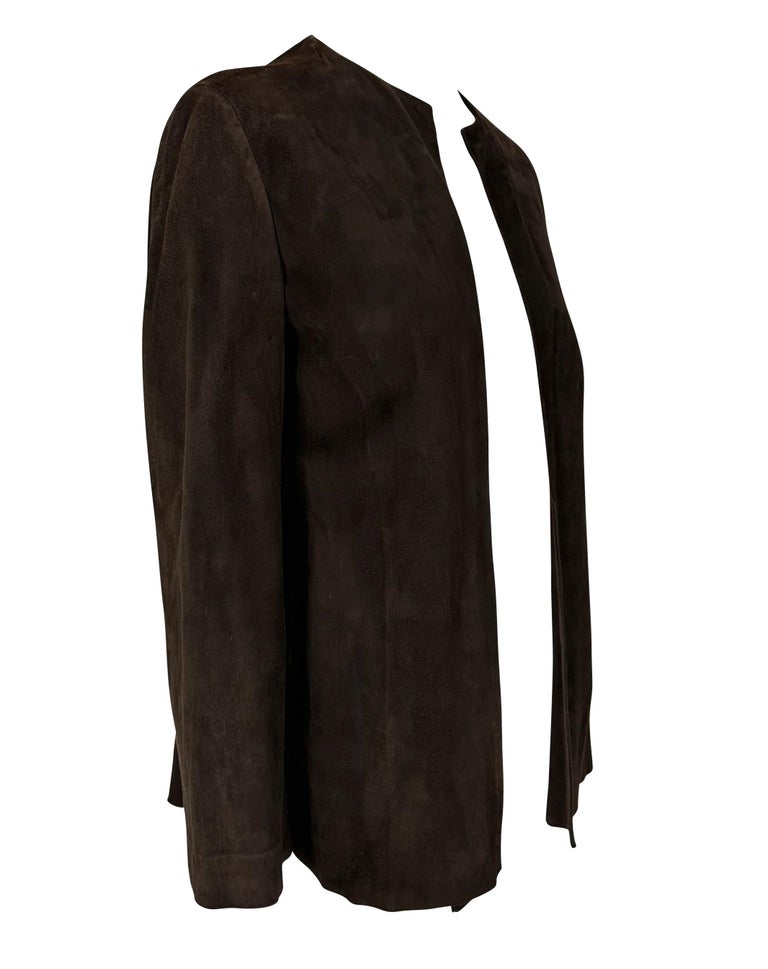 S/S 1997 Gucci by Tom Ford Naomi Runway Brown Suede Open Blouse Jacket ...