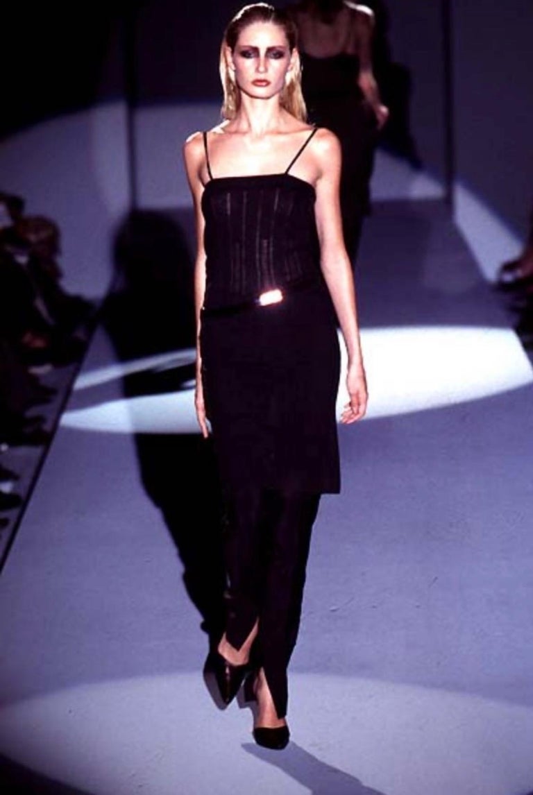 S/S 1997 Gucci by Tom Ford Runway Olive Green Sheer Knit Stretch Tube ...