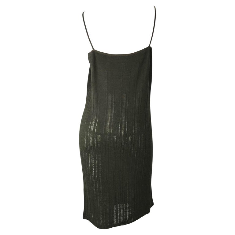 S/S 1997 Gucci by Tom Ford Runway Olive Green Sheer Knit Stretch Tube ...