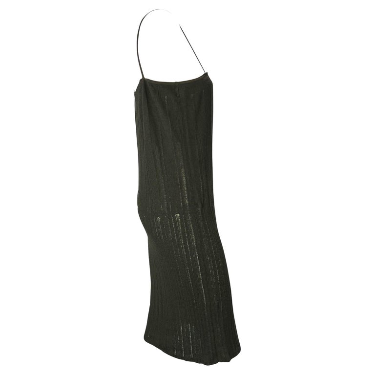 S/S 1997 Gucci by Tom Ford Runway Olive Green Sheer Knit Stretch Tube ...
