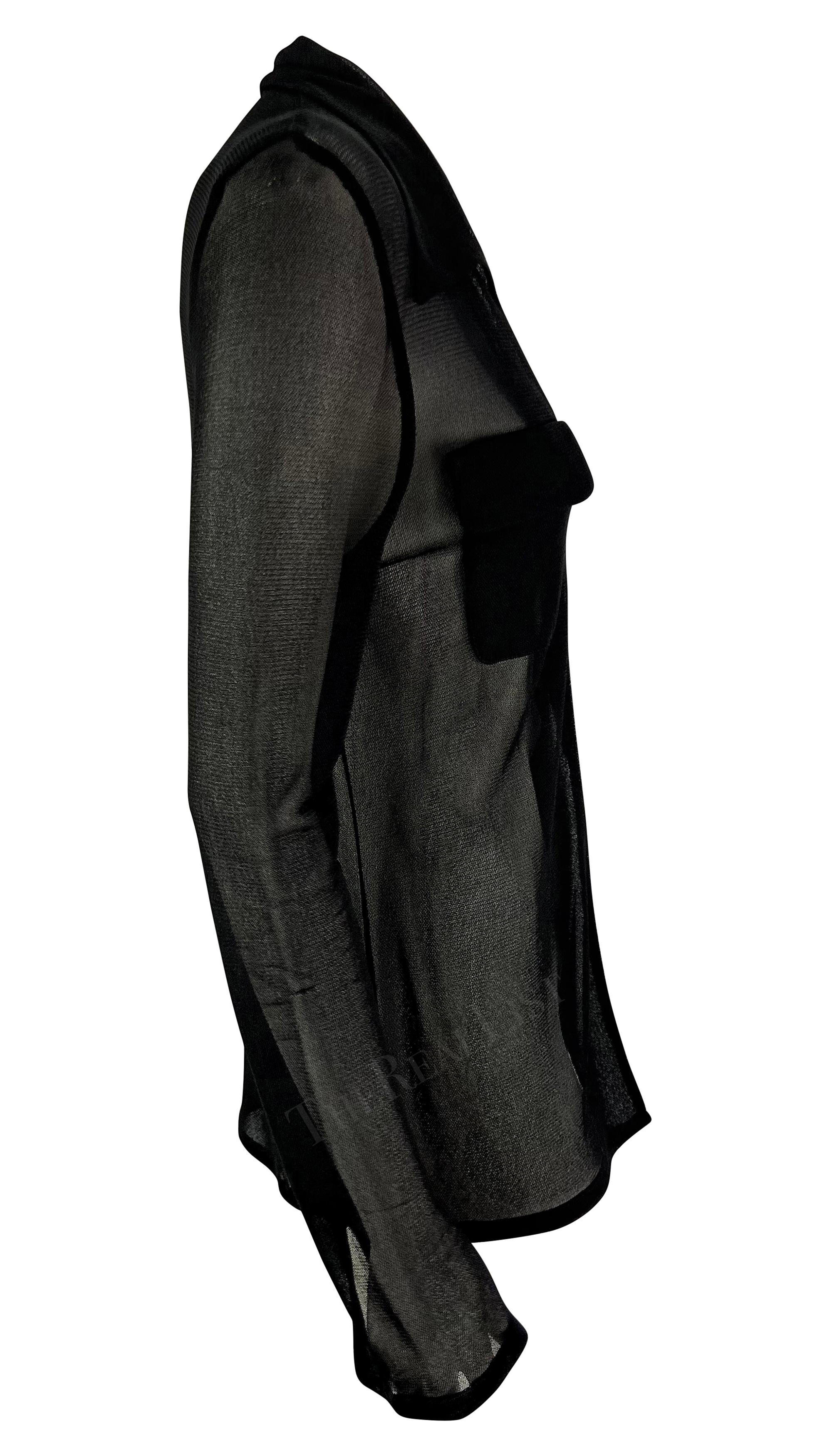 S/S 1997 Gucci by Tom Ford Sheer Black Viscose Pocket GG Clasp Top For ...