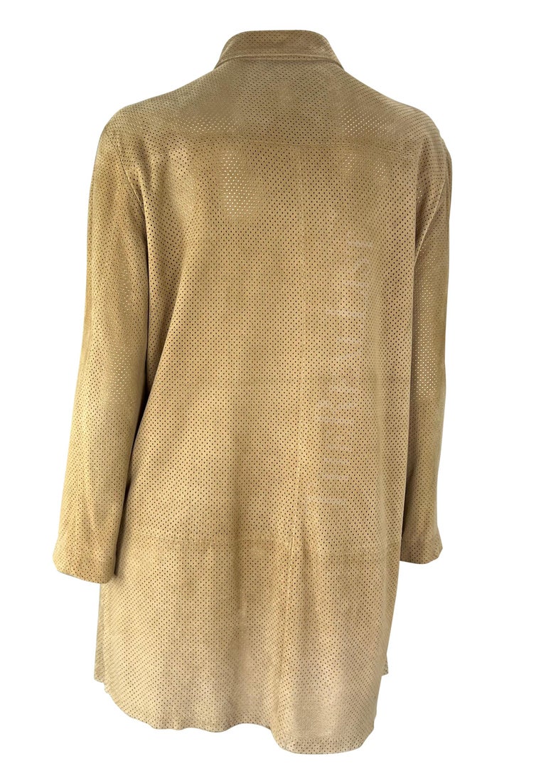 S/S 1997 Gucci by Tom Ford Tan Perforated Suede Open Collared Skirt ...
