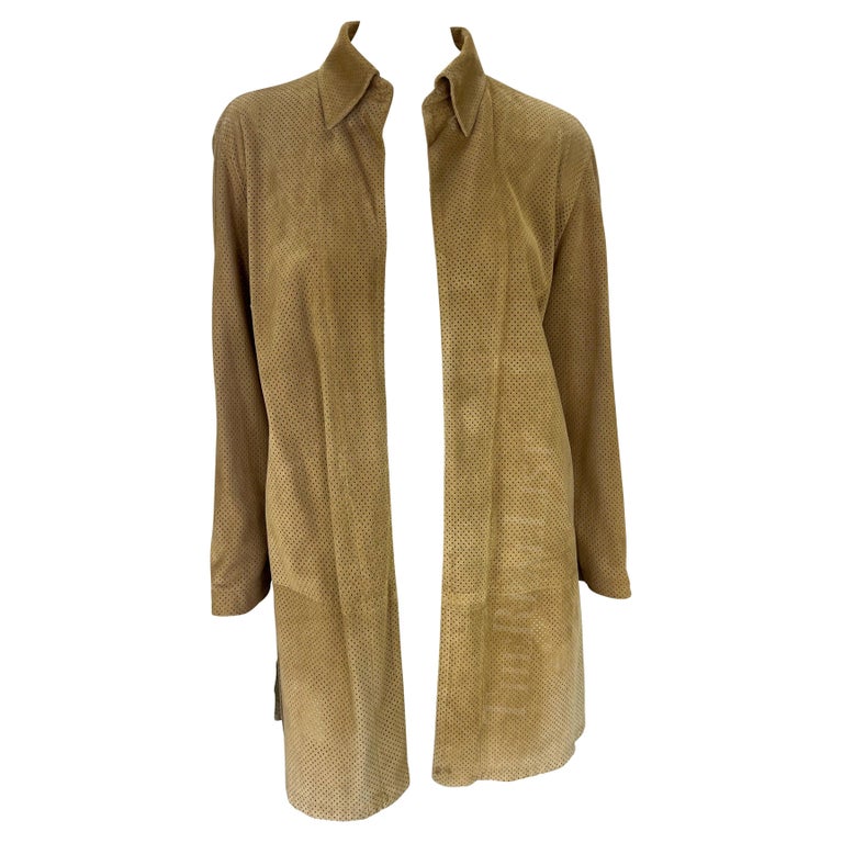 S/S 1997 Gucci by Tom Ford Tan Perforated Suede Open Collared Skirt ...