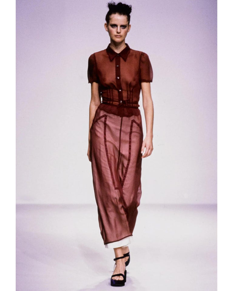 S/S 1997 Prada by Miuccia Prada Merlot Silk Chiffon Skirt Set at 1stDibs