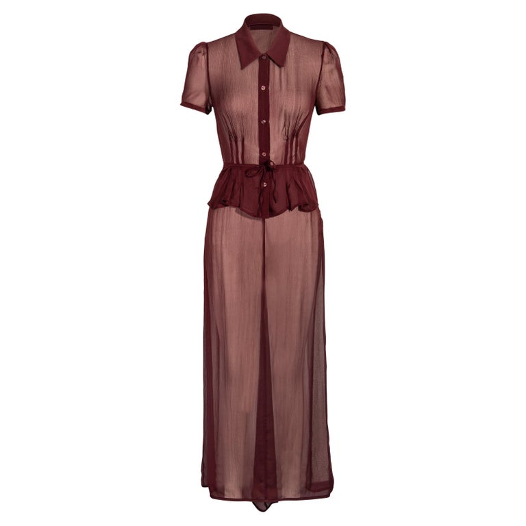 S/S 1997 Prada by Miuccia Prada Merlot Silk Chiffon Skirt Set at 1stDibs
