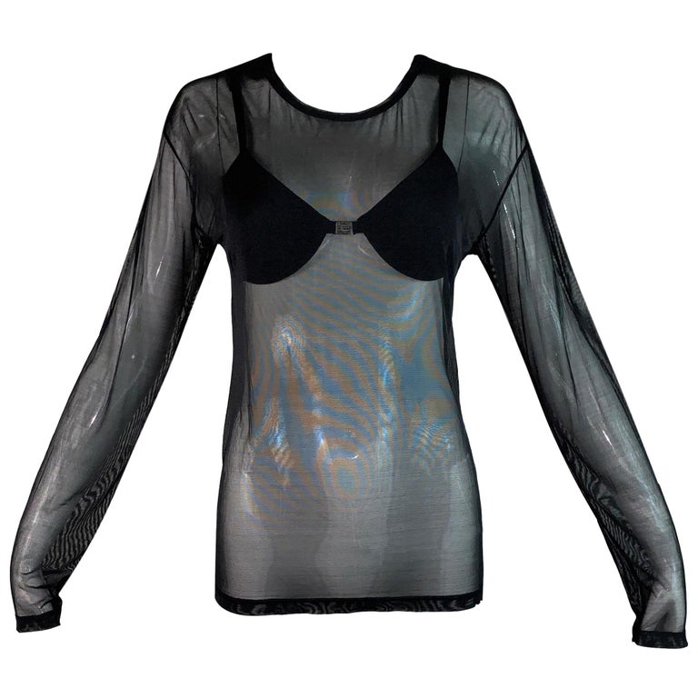 S/S 1998 Gucci Black Crystal G Logo Bra and Sheer Mesh Top Set at ...