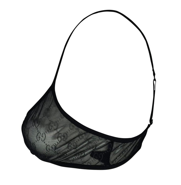 S/S 1998 Gucci by Tom Ford GG Logo Diamante Black Sheer Bra For Sale at ...