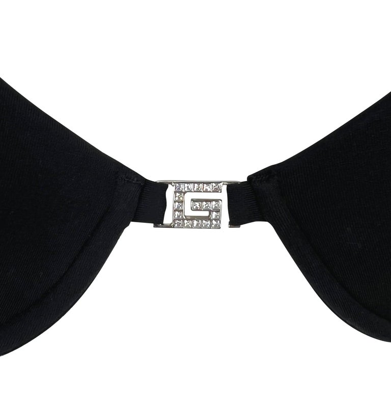 S/S 1998 Gucci by Tom Ford Rhinestone G Logo Black Satin Bra For Sale ...