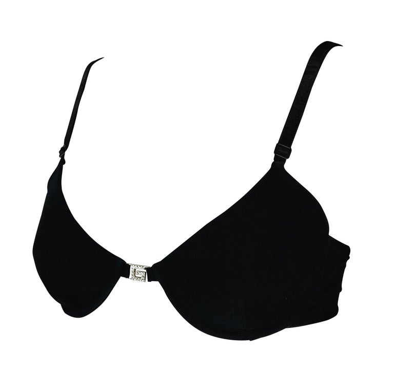 S/S 1998 Gucci by Tom Ford Rhinestone G Logo Black Satin Bra For Sale ...